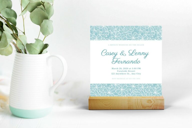 Square Invitation Card on Table Mockup | Mediamodifier