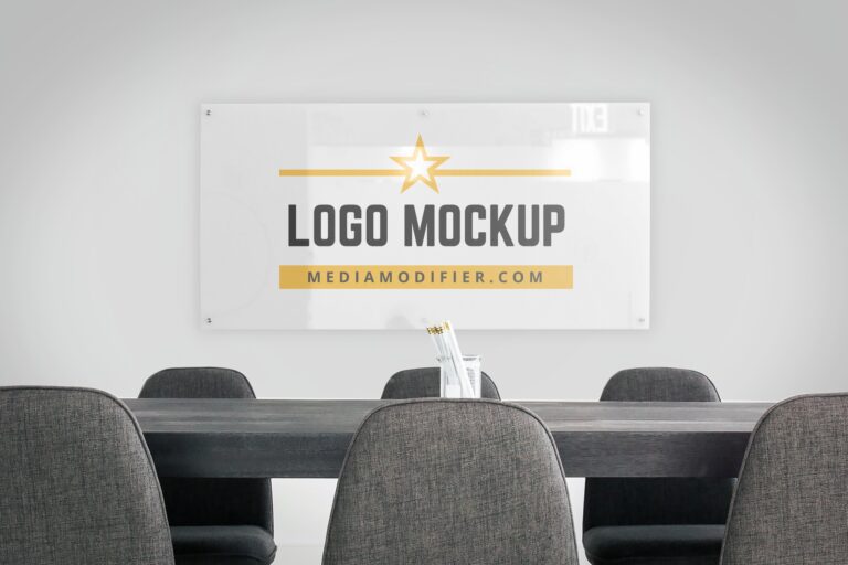 Logo Mockups on Company Board Room Wall | Mediamodifier