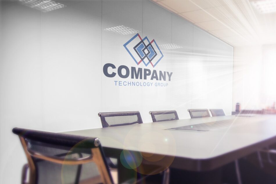 Logo Mockups on Company Board Room Wall | Mediamodifier