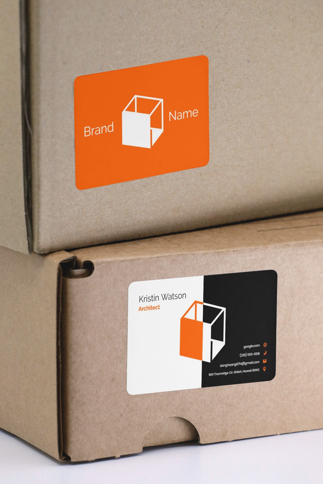 Stacked Cardboard Boxes Label Mockup | Mediamodifier