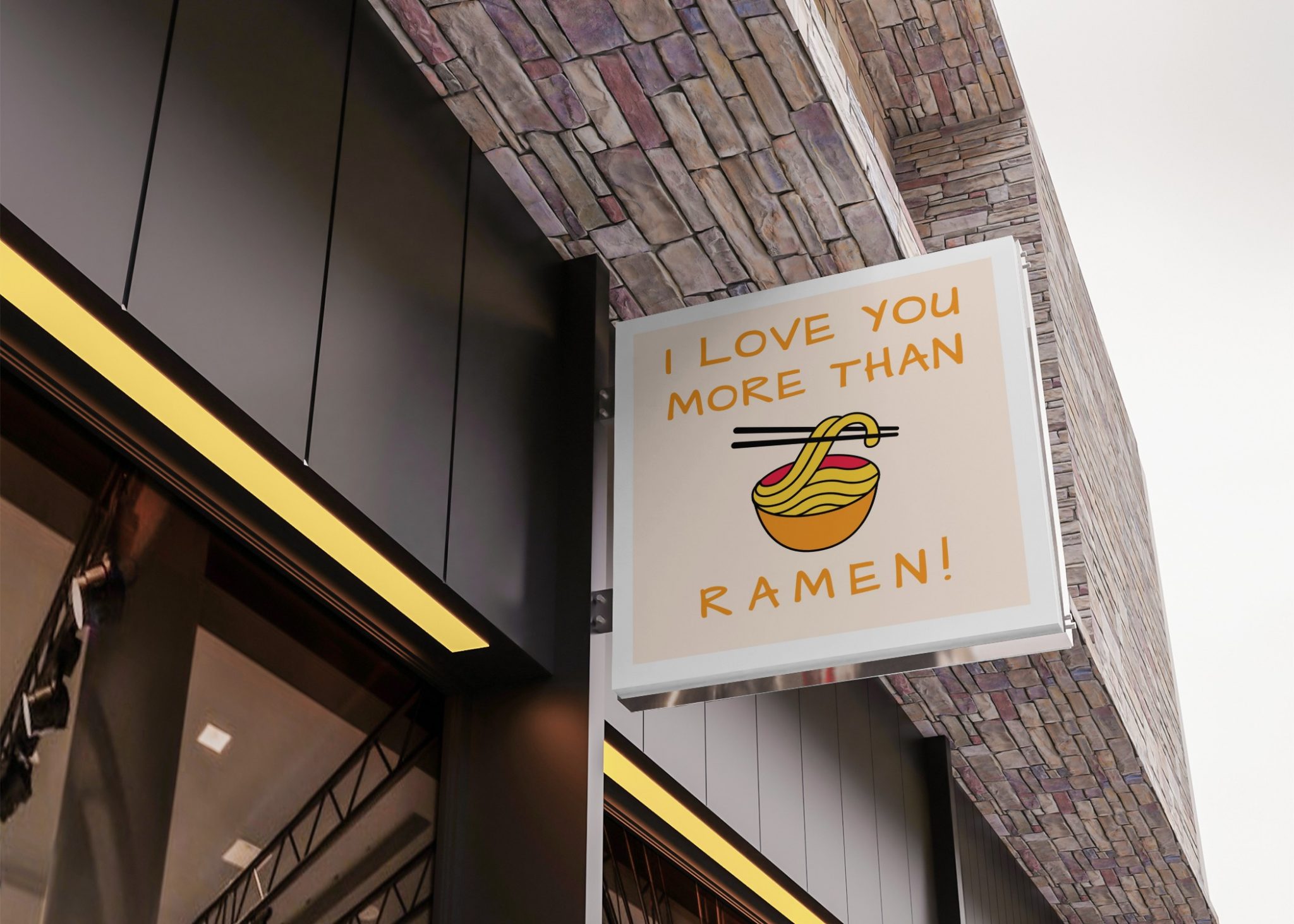 A square sign mockup hanging outside of a building. | Mediamodifier