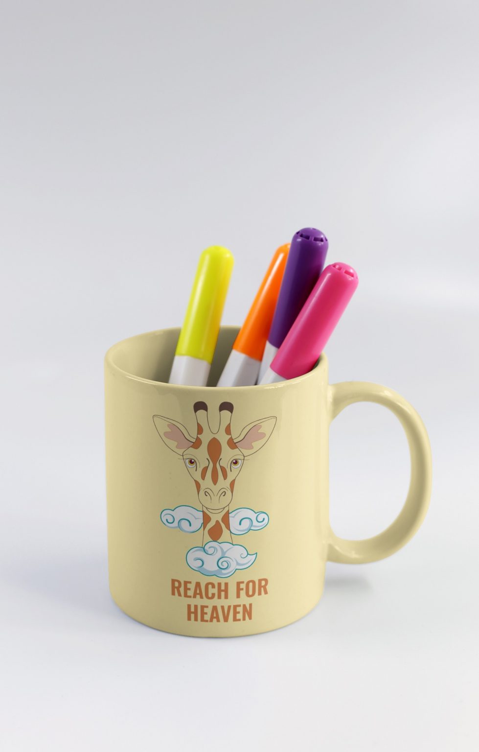 Ceramic Mug with Color Pens Mockup | Mediamodifier
