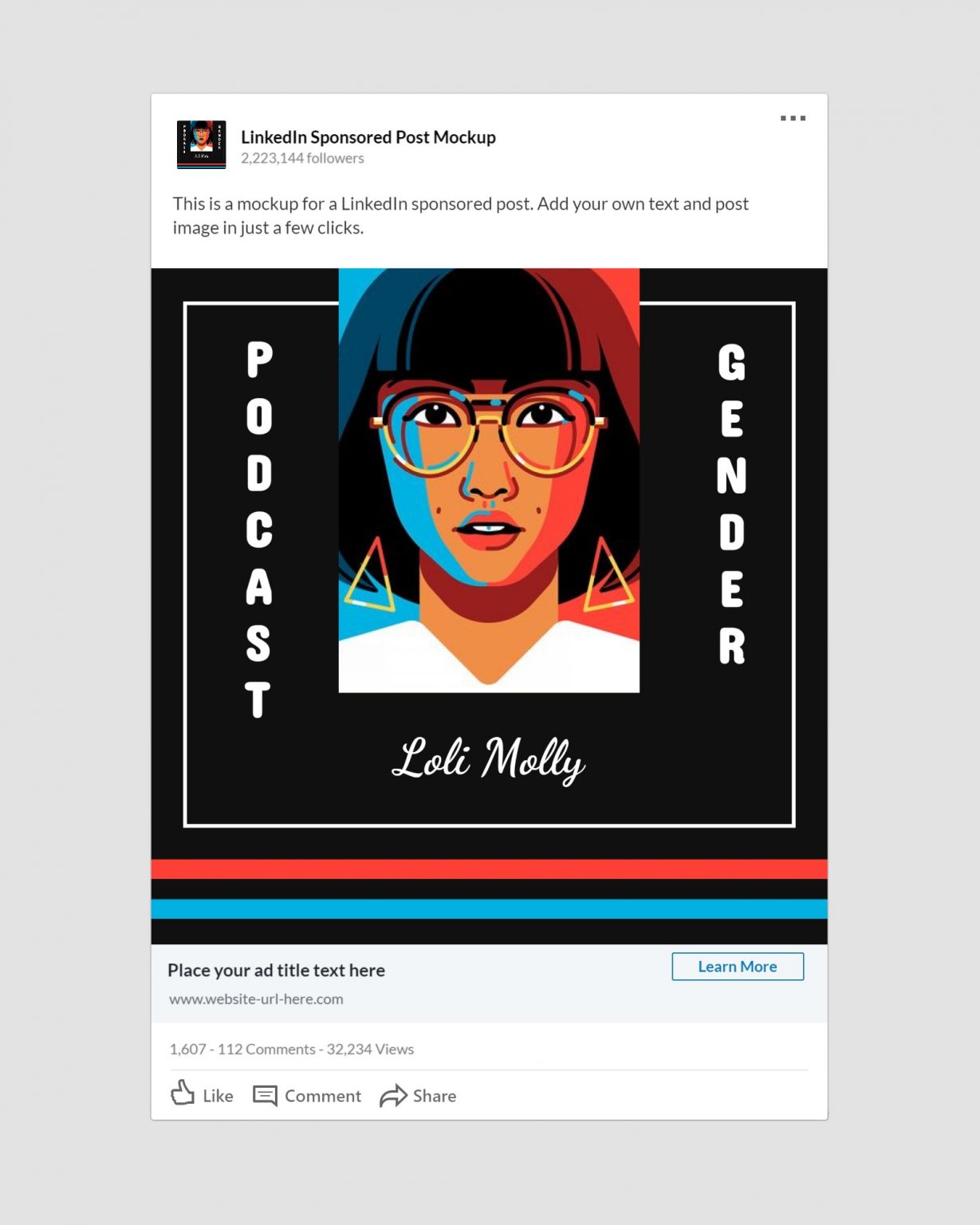 LinkedIn Sponsored Post Mockup (Square Image) | Mediamodifier