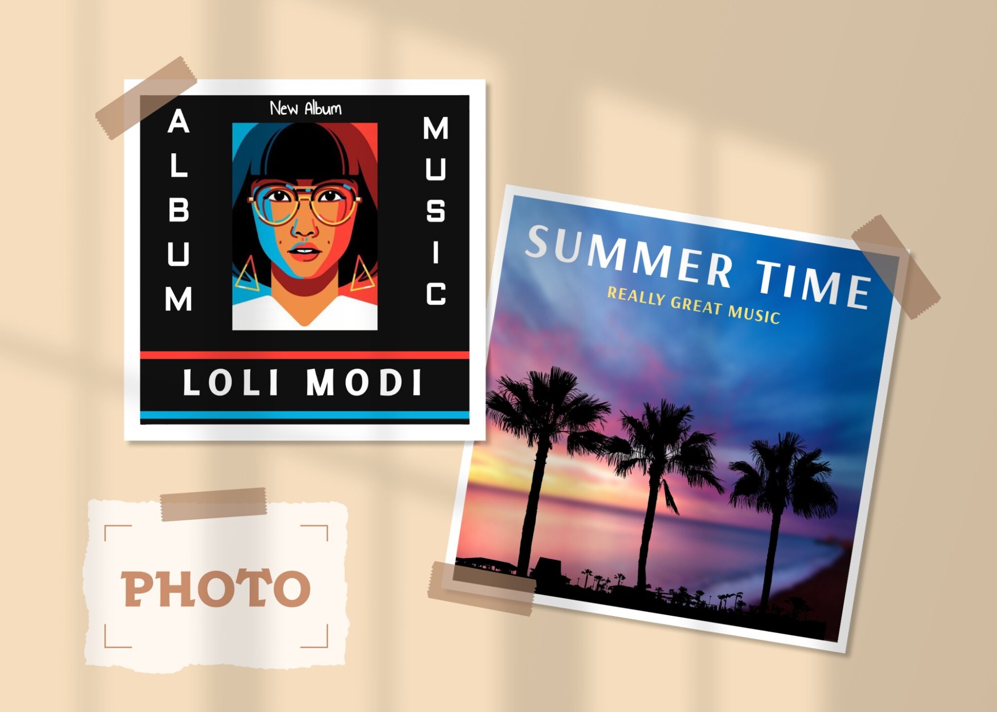 Square Photo Mockup Taped to Wall | Mediamodifier