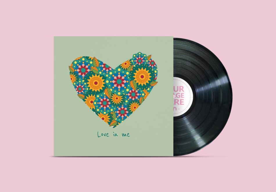 Vinyl Label Mockup with Love themed Design | Mediamodifier