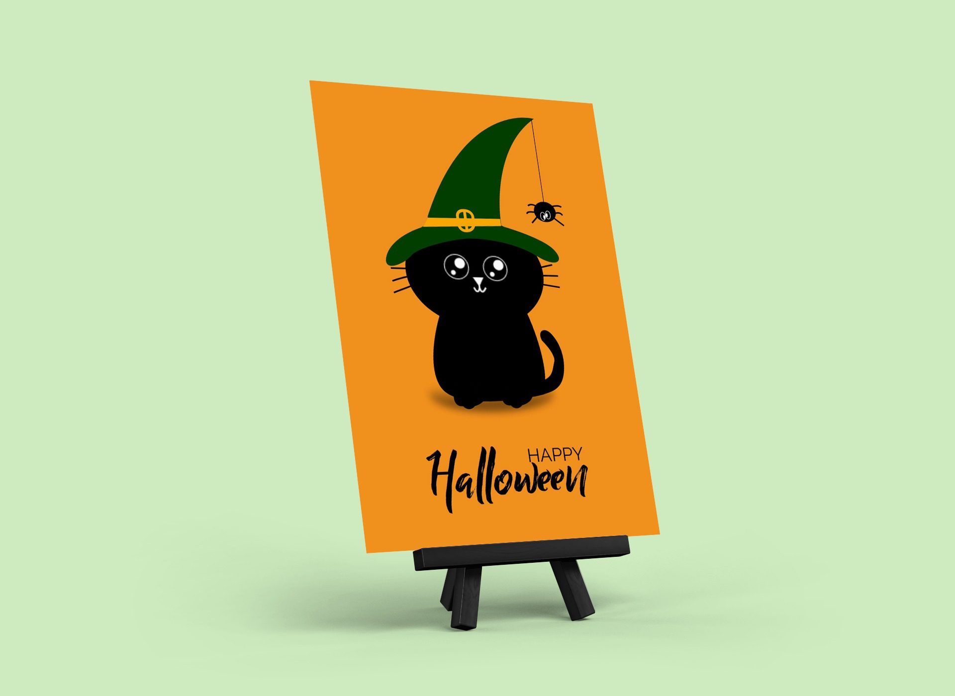 Paper Card on a Black Display Stand with Halloween Design | Mediamodifier