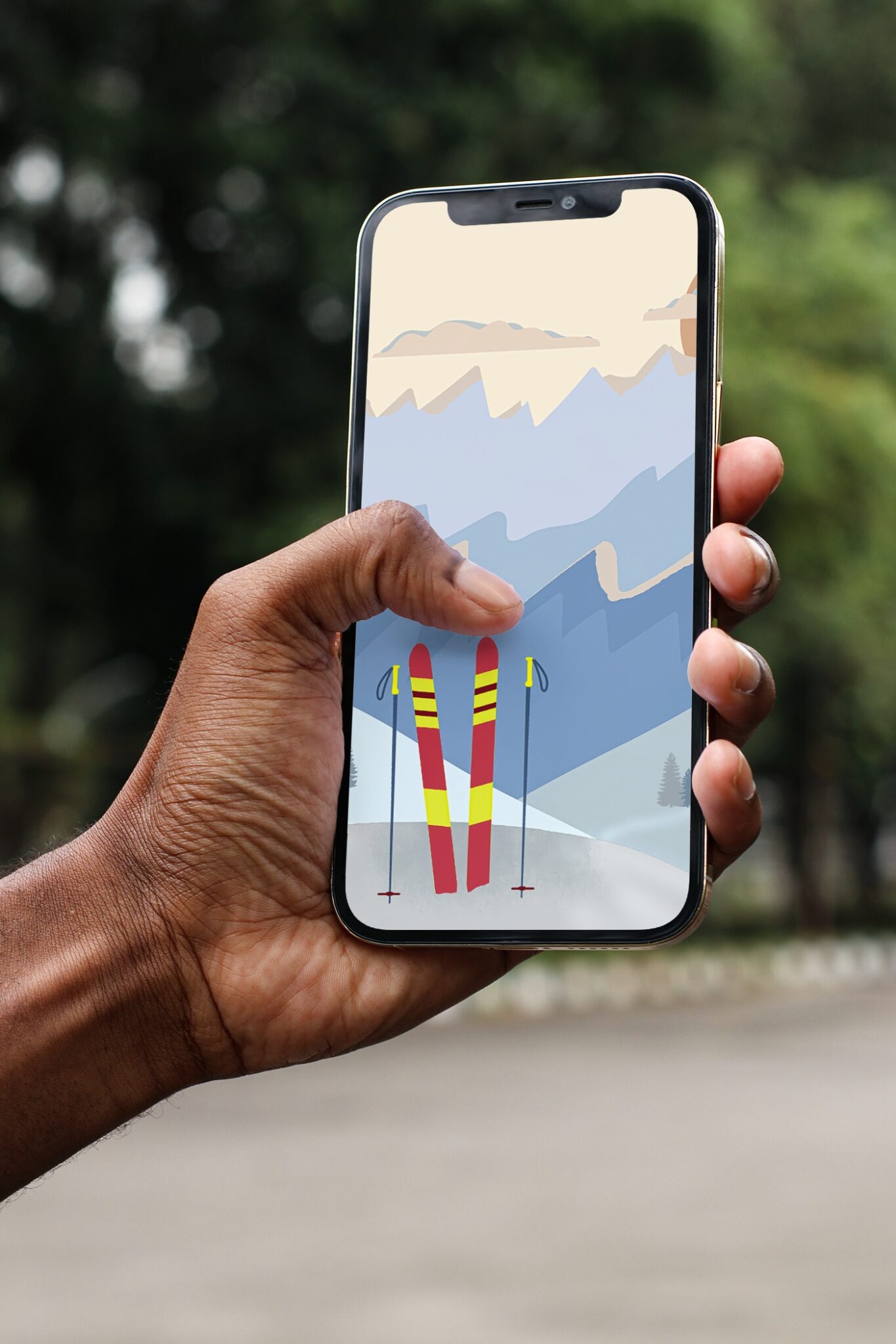 iPhone Mockup Held in a Hand in Open Area | Mediamodifier