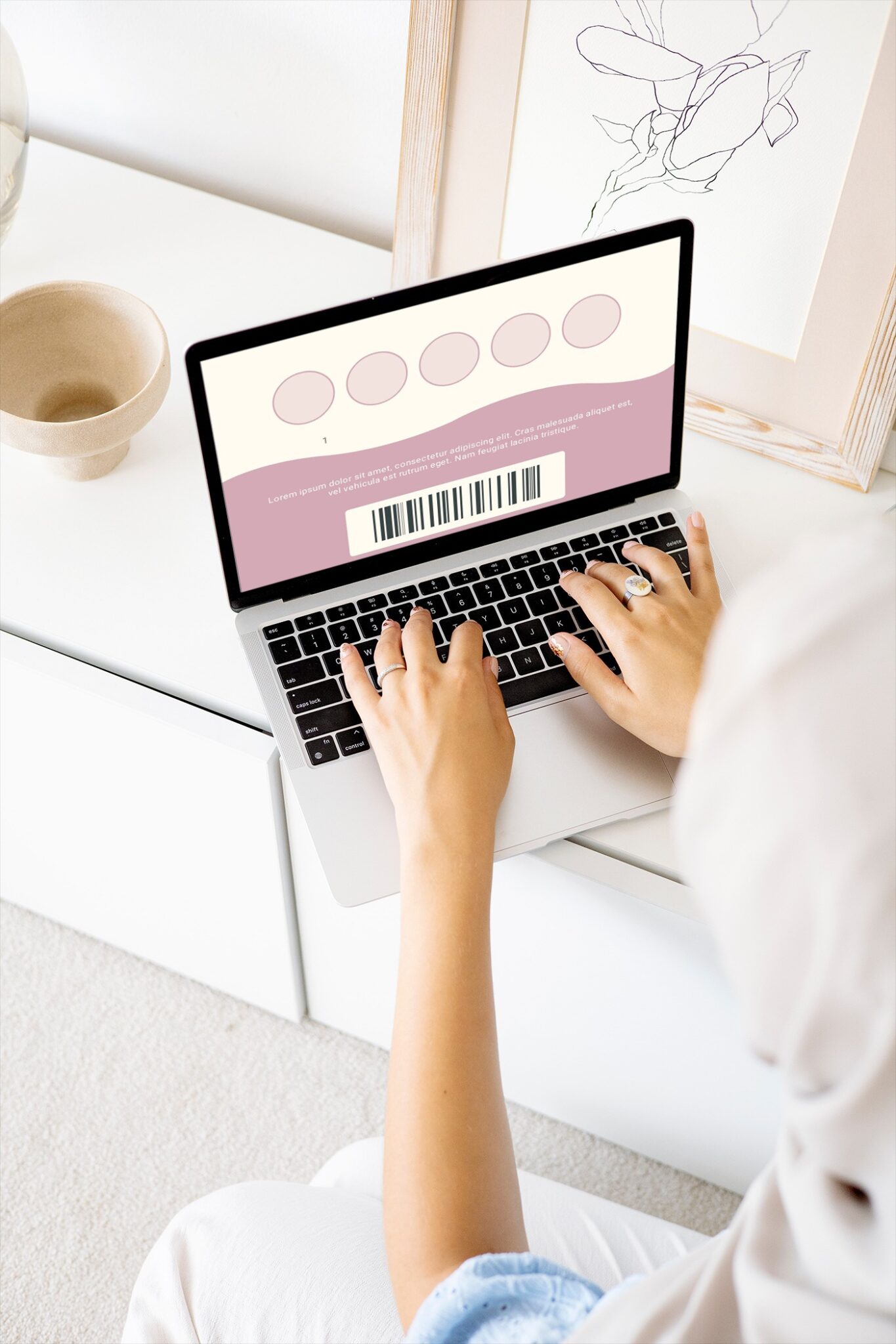 Mockup Template of a Woman Typing on a MacBook | Mediamodifier