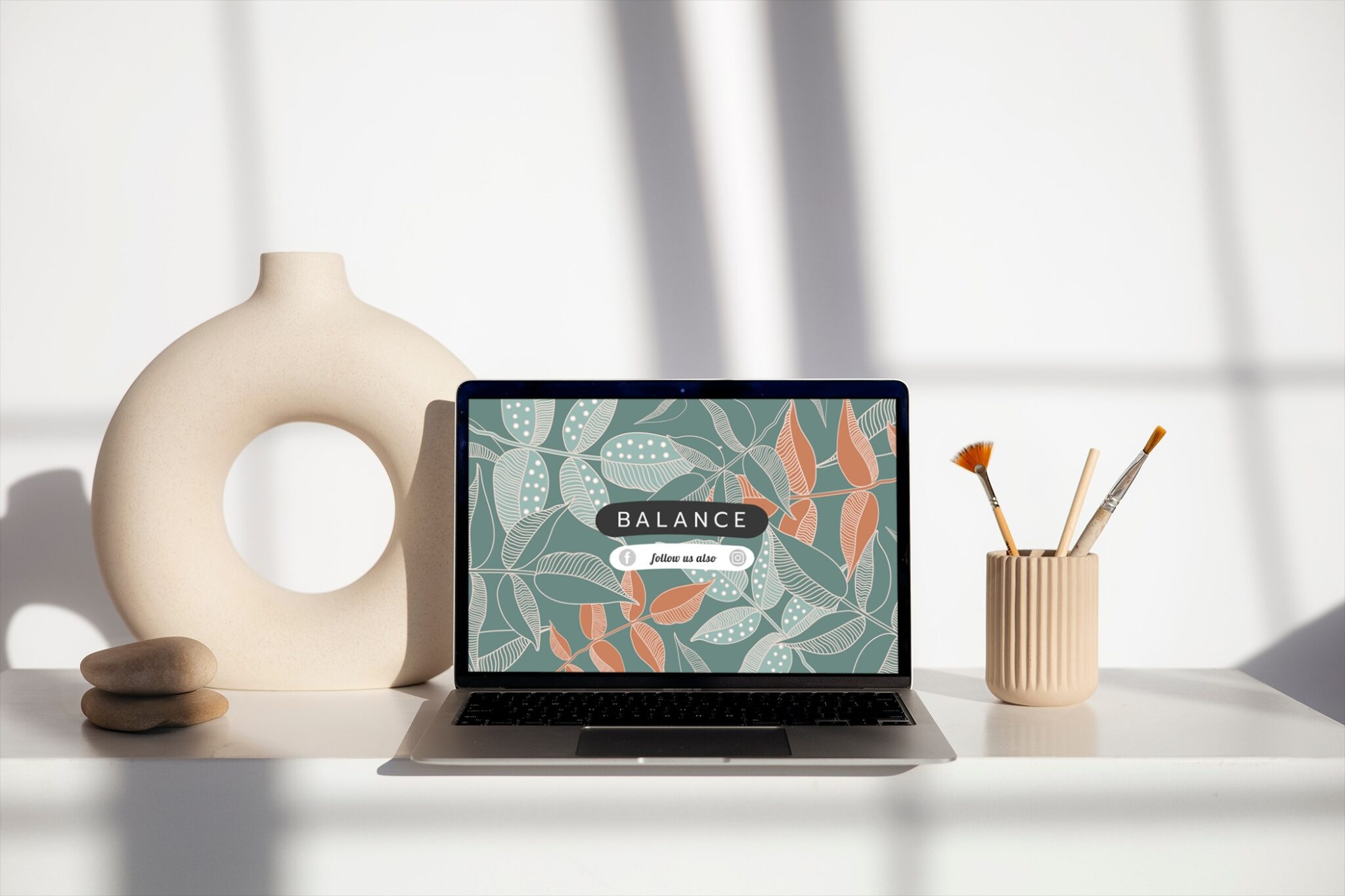 Photoshop PSD Mockup of MacBook on Decorated Desk | Mediamodifier