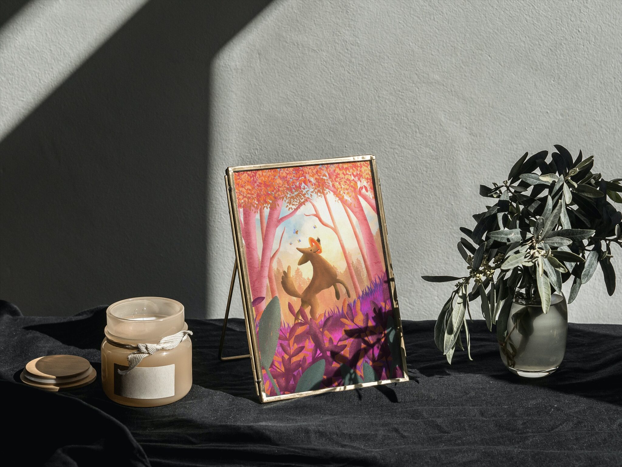 Photoshop Mockup of a Golden Color Picture Frame with Shadows ...