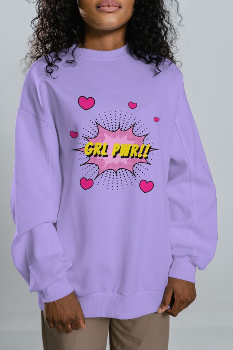 Girl Power Design Mockup with Woman in Sweatshirt | Mediamodifier