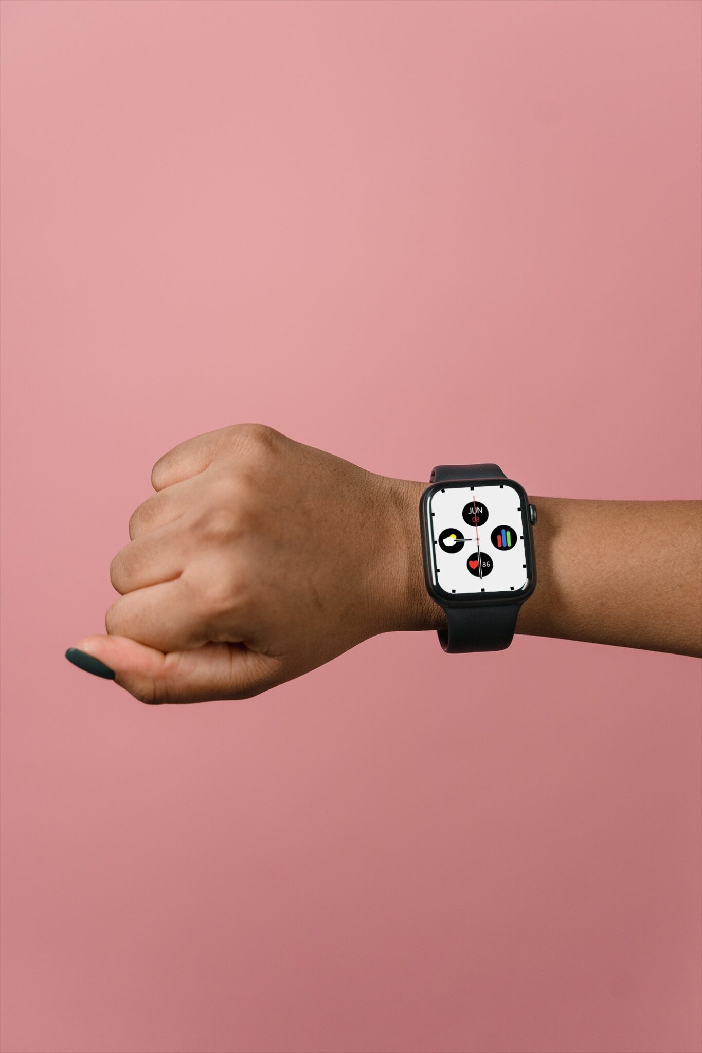 Photoshop Mockup of Apple Watch Watch Face in Woman Hand | Mediamodifier