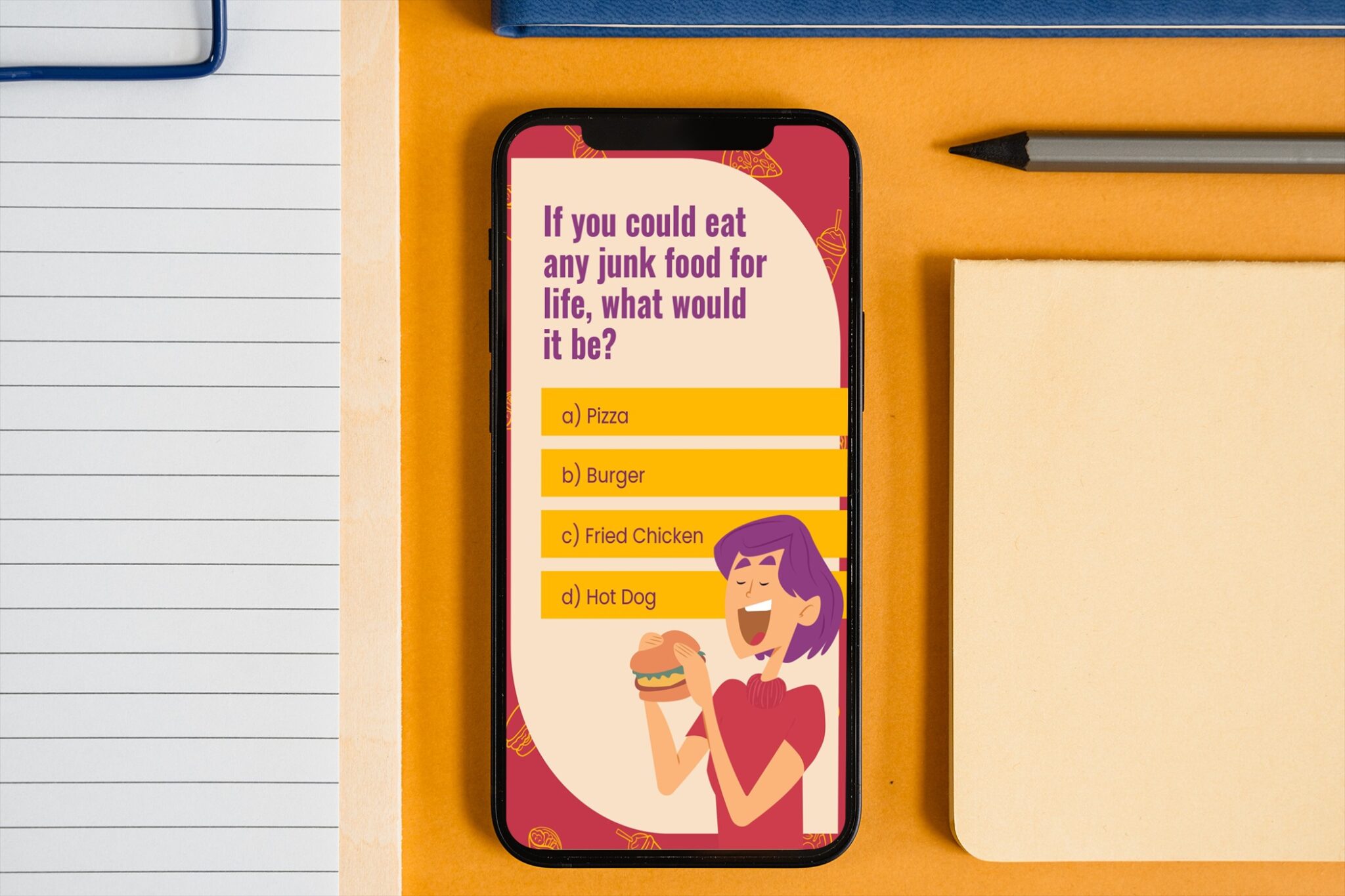 PSD Mockup of a iPhone with Pen and Notebook | Mediamodifier