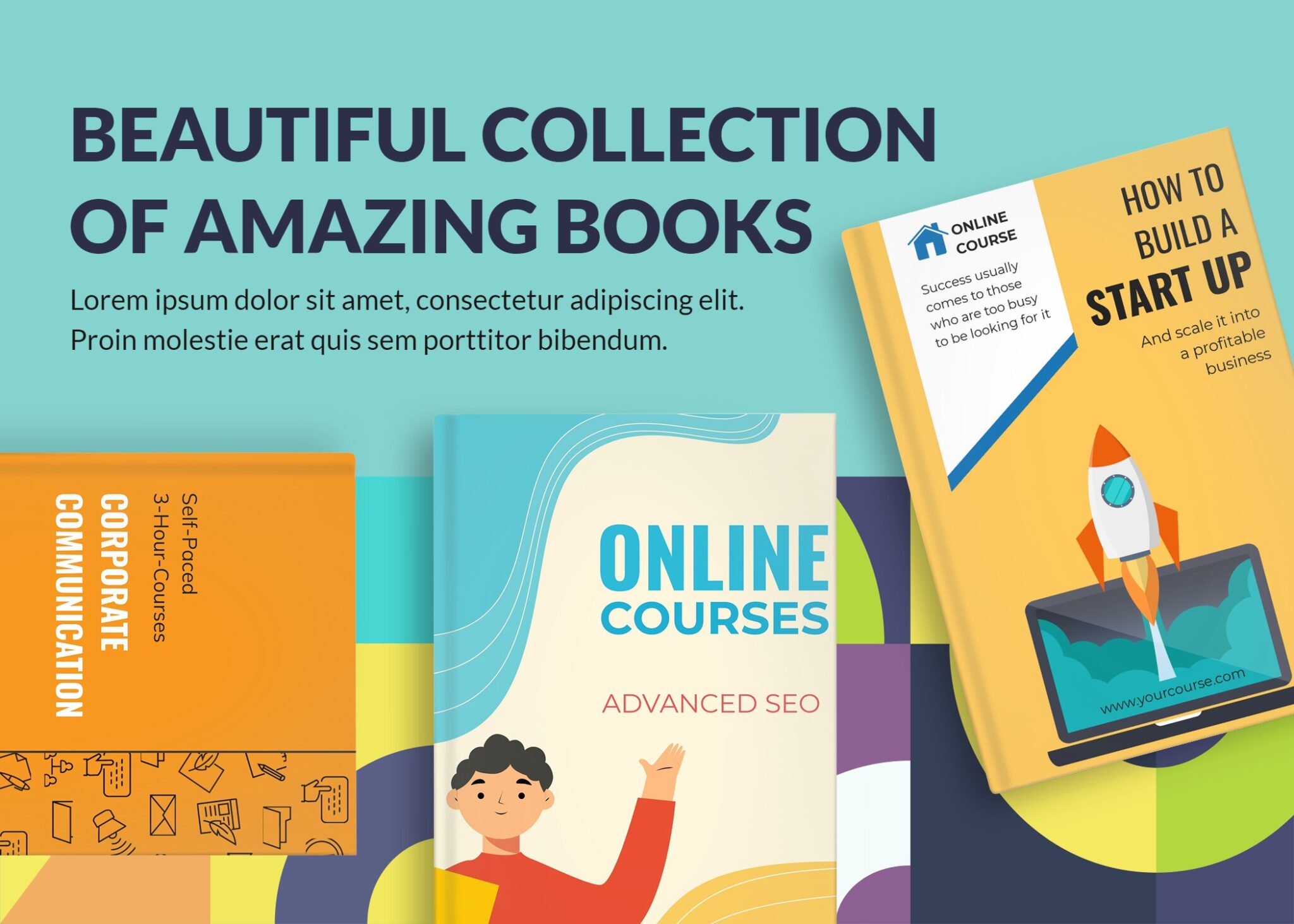 Marketing Banner PSD Mockup Generator with 3 Books and Colorful ...