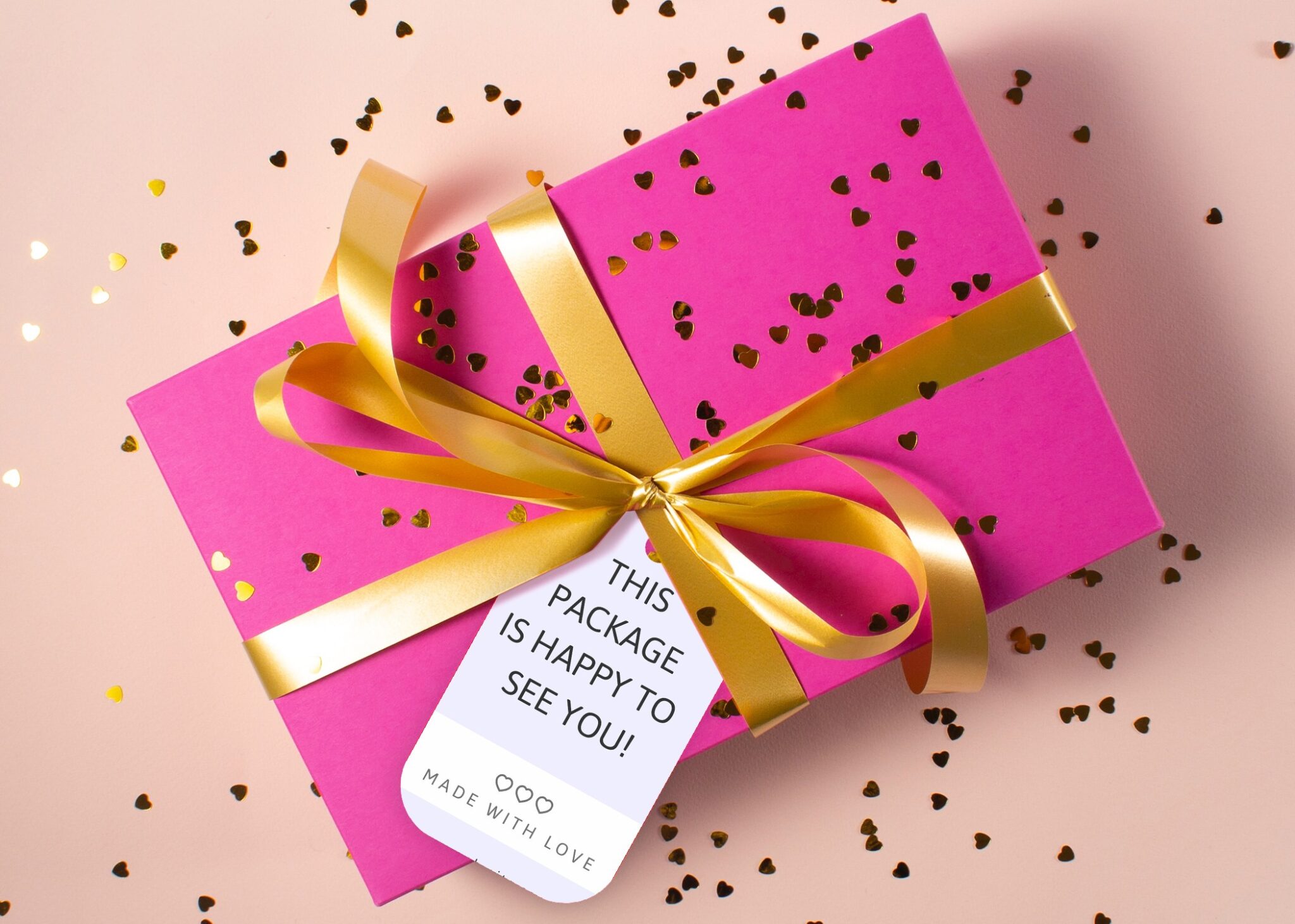 Gift Tag Design on Gift Bix with Yellow Ribbon | Mediamodifier