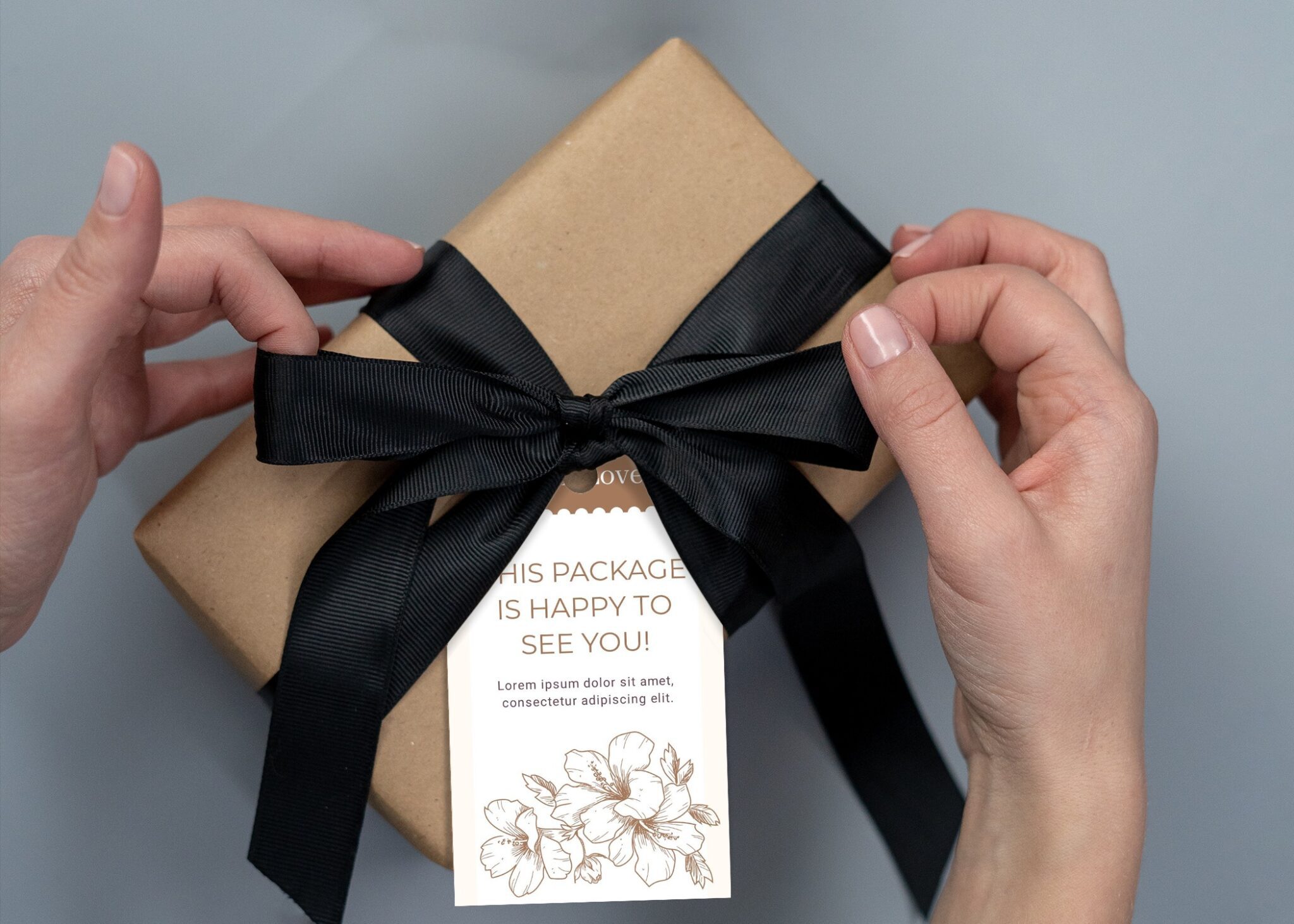 Minimalist Gift Tag Design in a Box with Black Ribbon | Mediamodifier