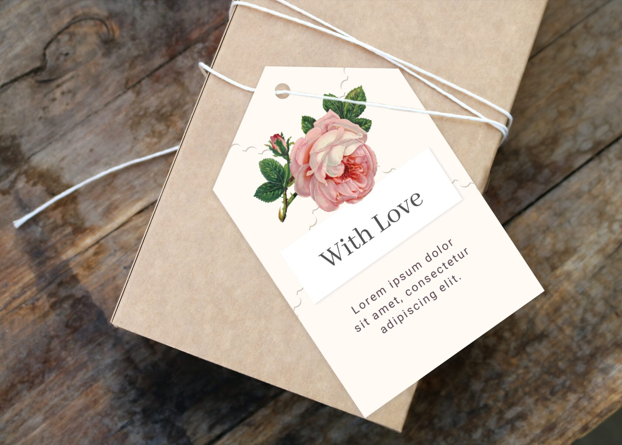 With Love Gift Tag Design on a Cardboard Box | Mediamodifier
