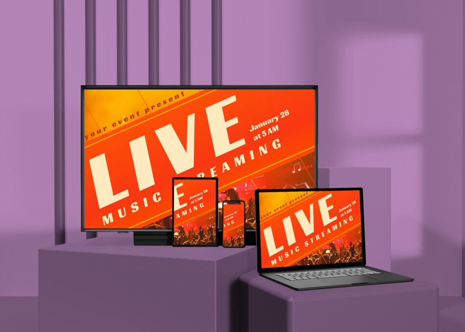 Live Streaming Banner in Collection of Modern Devices Screen ...
