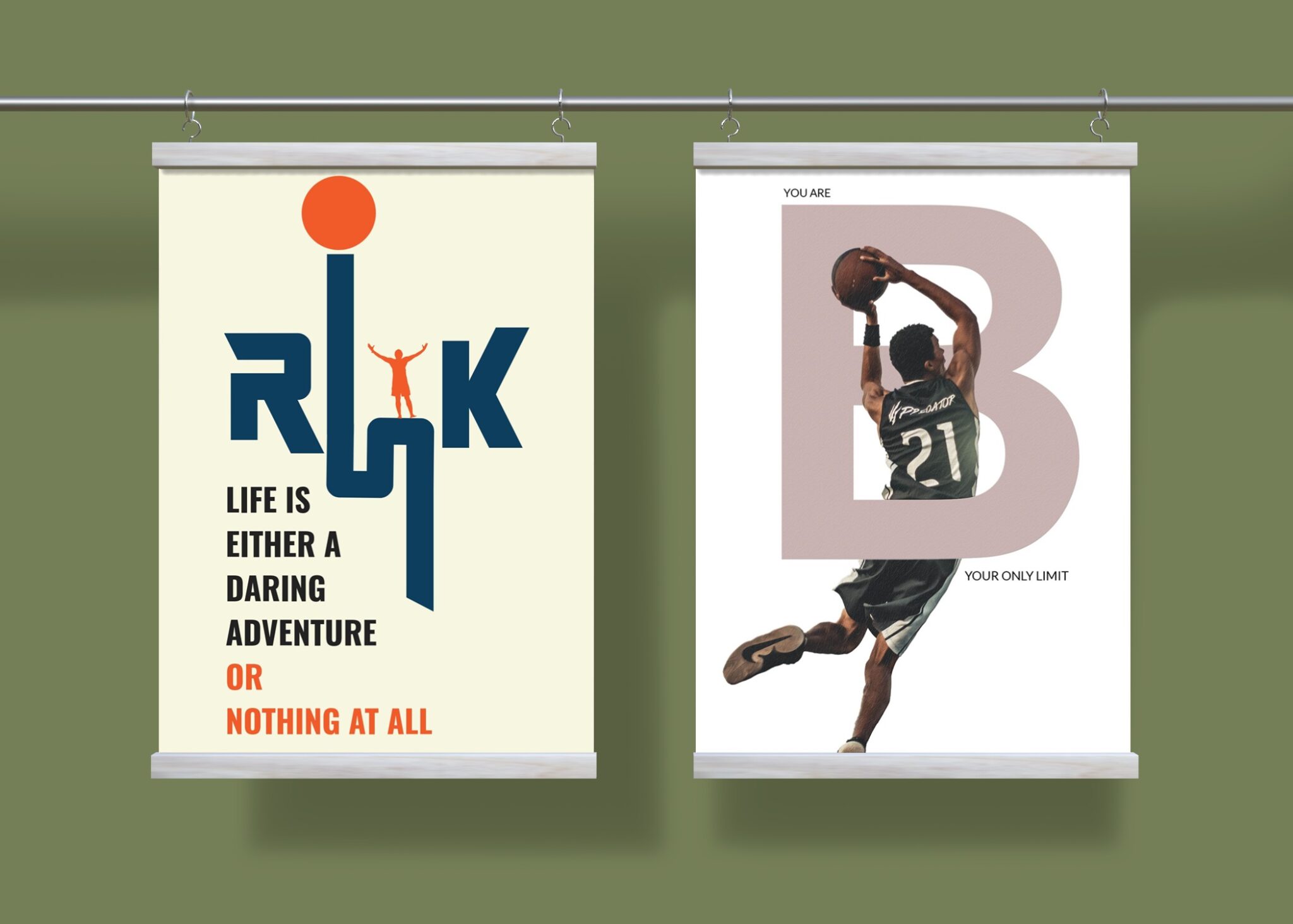 Motivational Poster Design Preview on 2:3 Wooden Poster Hanger Mockup ...