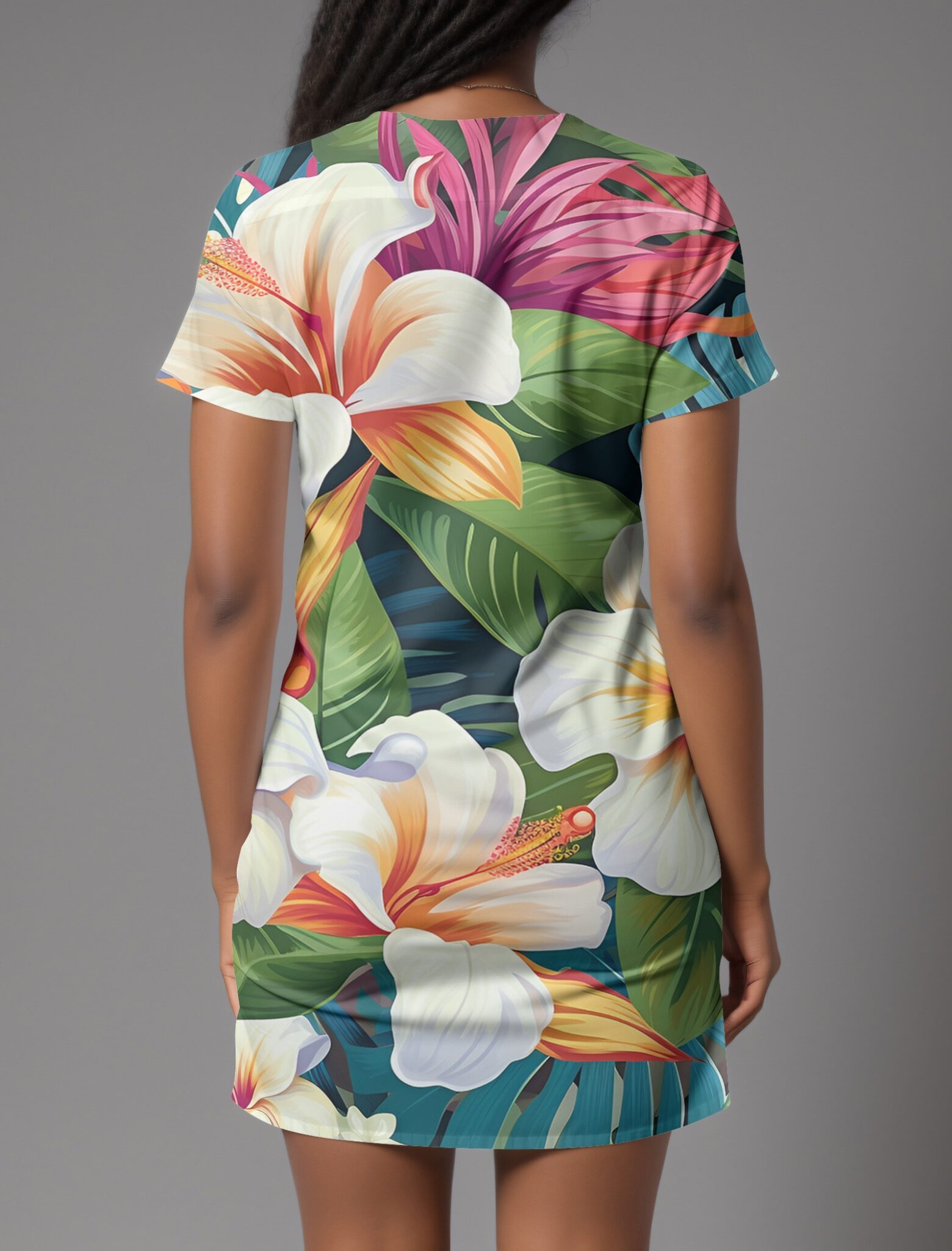 Flower Print Design on Back Side of Body Fitting Dress PSD Mockup ...