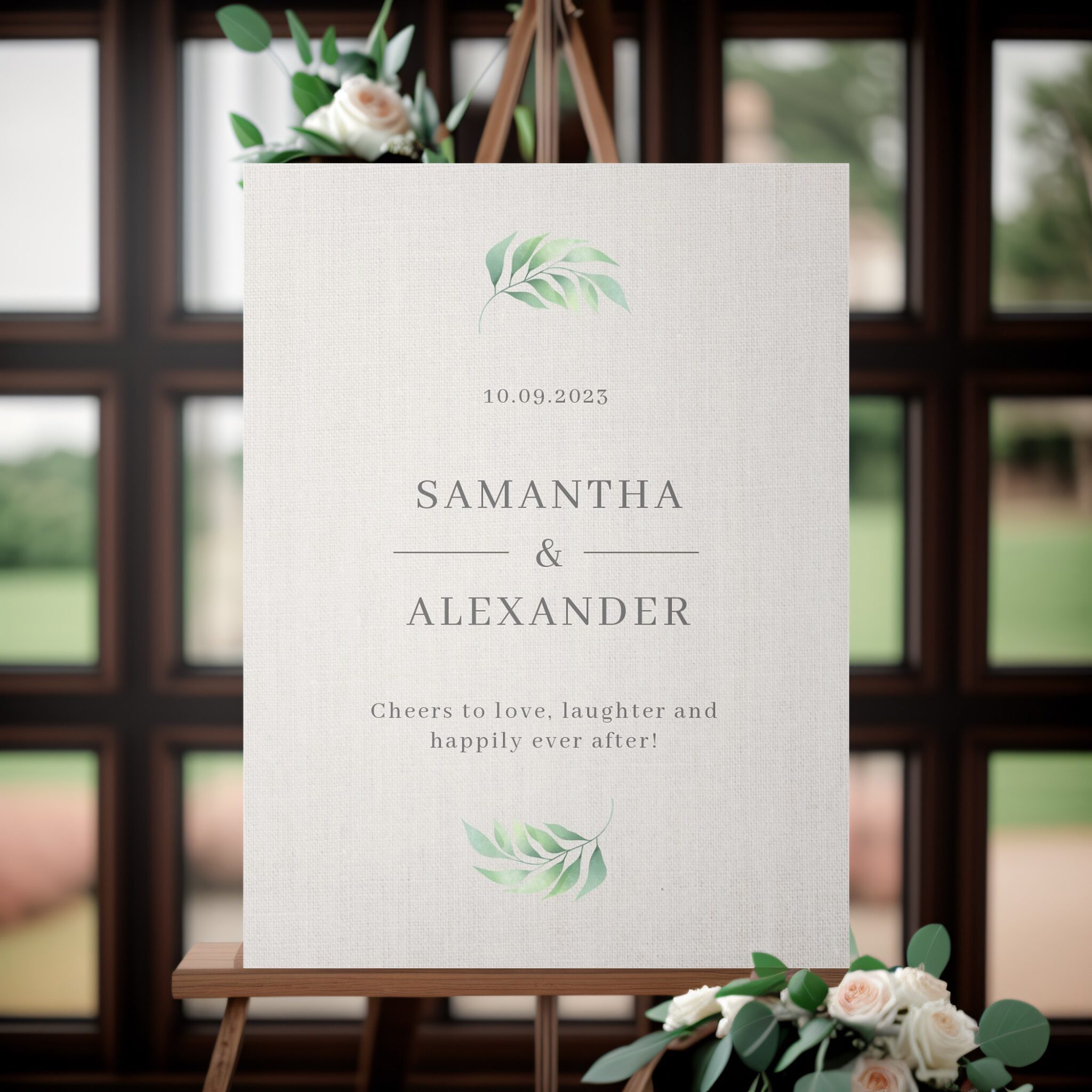 Wedding Reception Welcome Poster on Welcome Sign Mockup | Mediamodifier