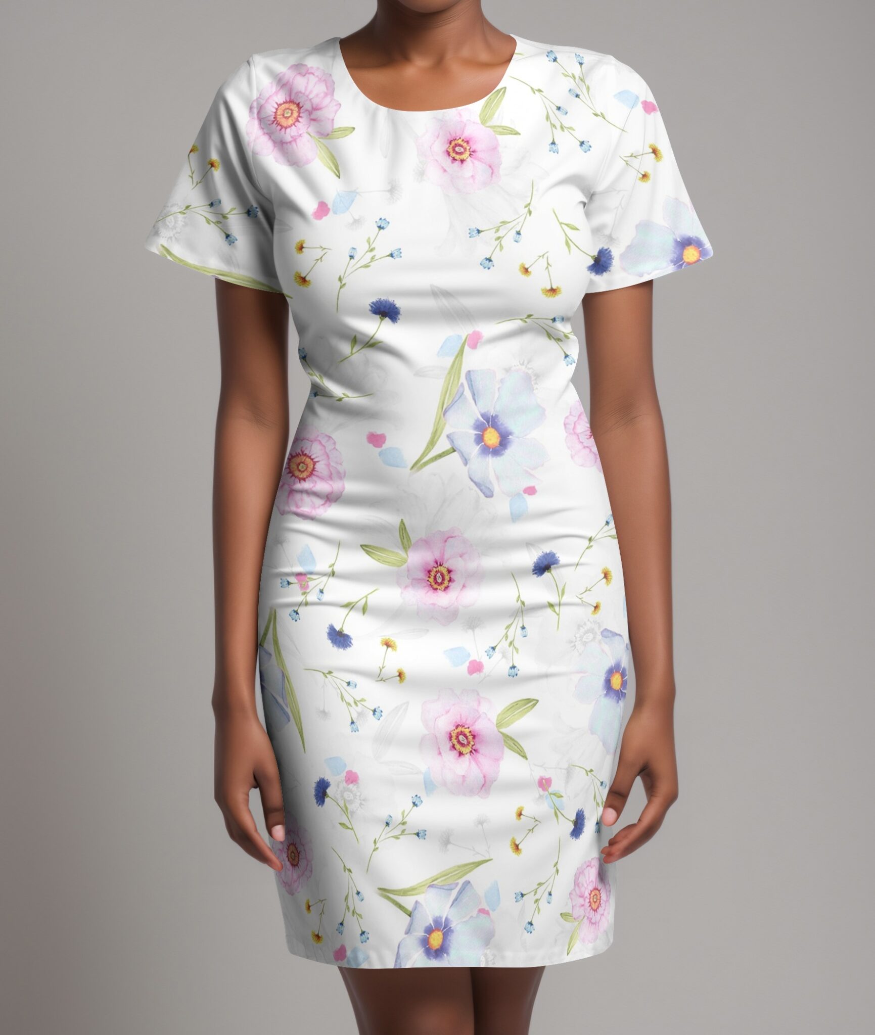 Flower Pattern Dress Design on Bodycon Dress Mockup | Mediamodifier