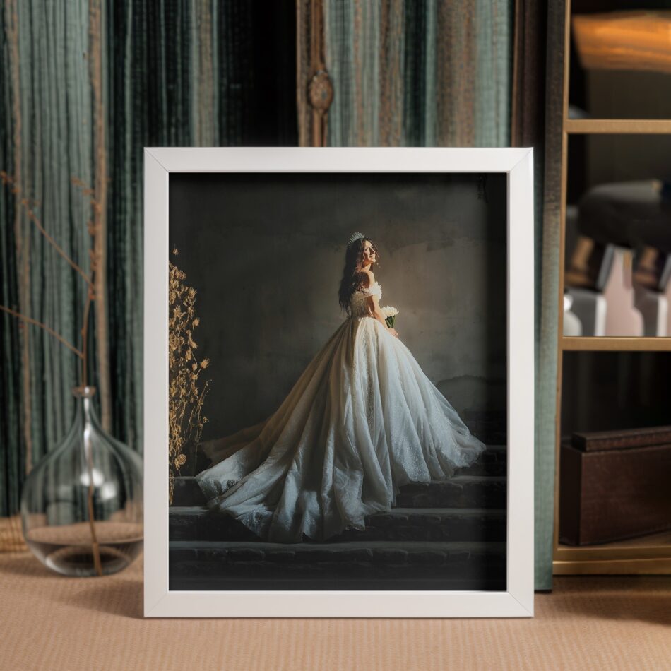 Bride Photo on Wedding Photo Frame PSD Mockup | Mediamodifier