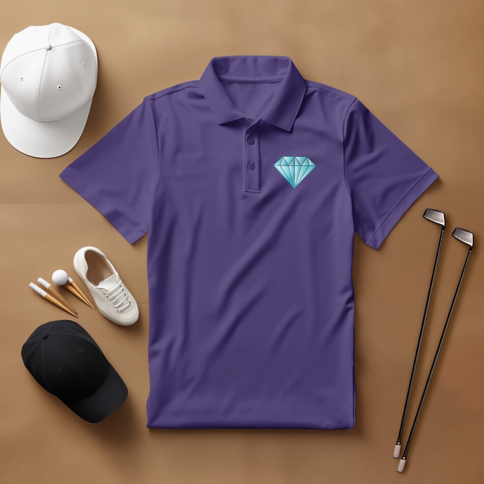 Diamond Logo Design on Display of a Golf T-Shirt Mockup | Mediamodifier
