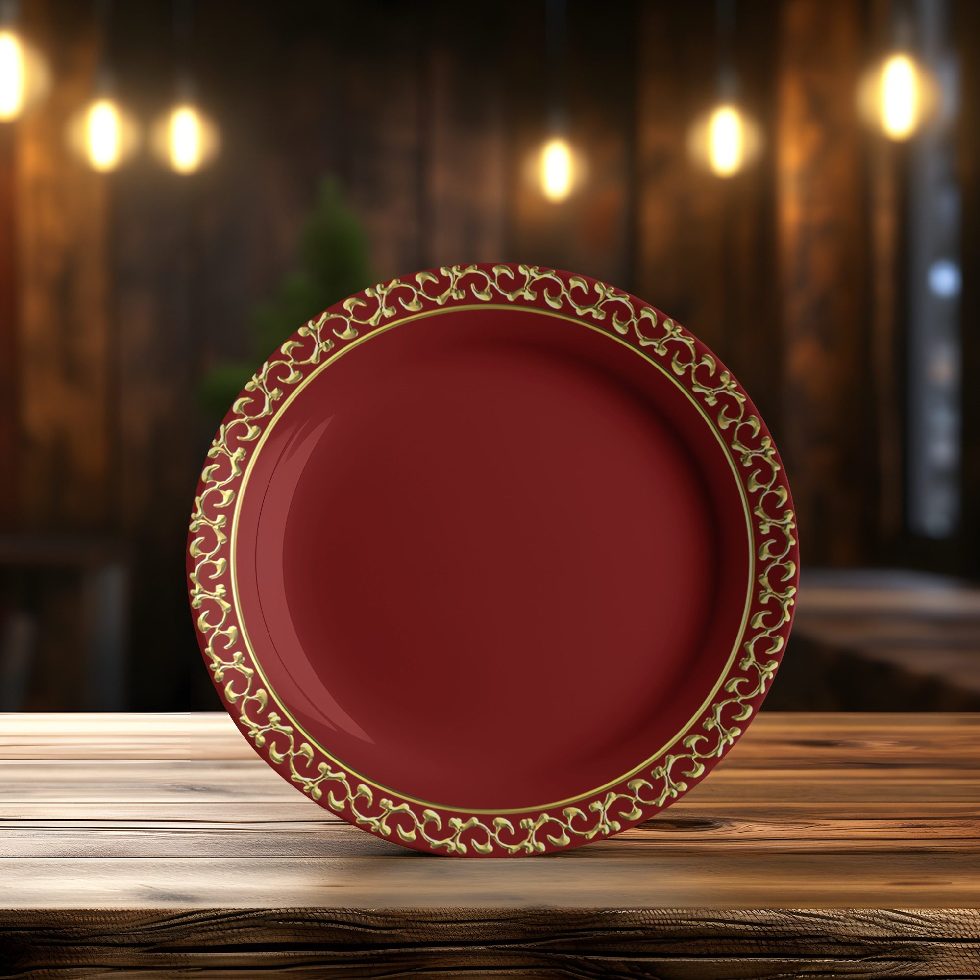 Golden Pattern Design on Dinner Plate Mockup in Kitchen | Mediamodifier