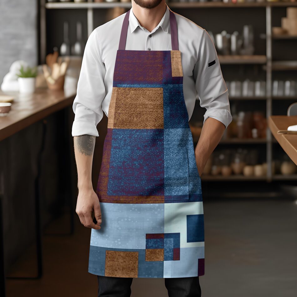 Modern Apron Design on Chef Model Apron Mockup | Mediamodifier