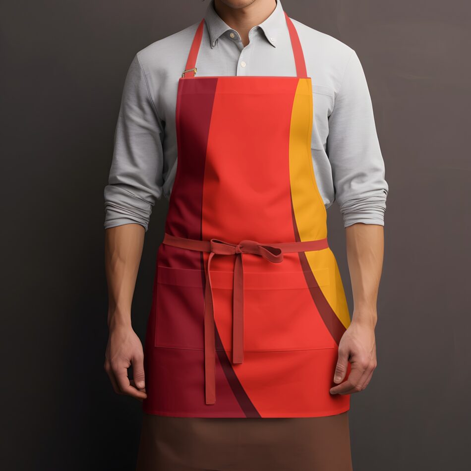 Colorful Kitchen Apron Design on Male Chef Model | Mediamodifier
