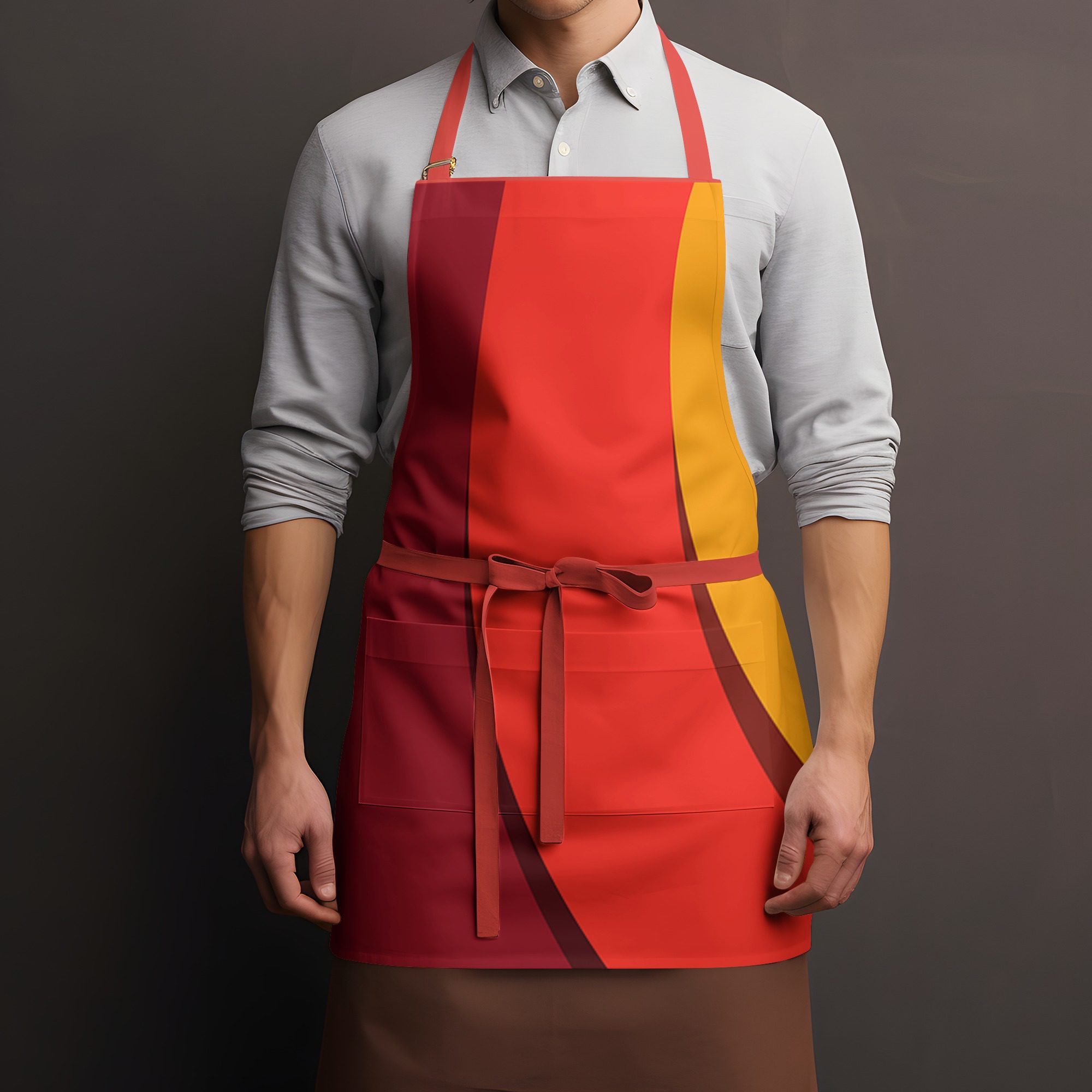 Colorful Kitchen Apron Design on Male Chef Model | Mediamodifier