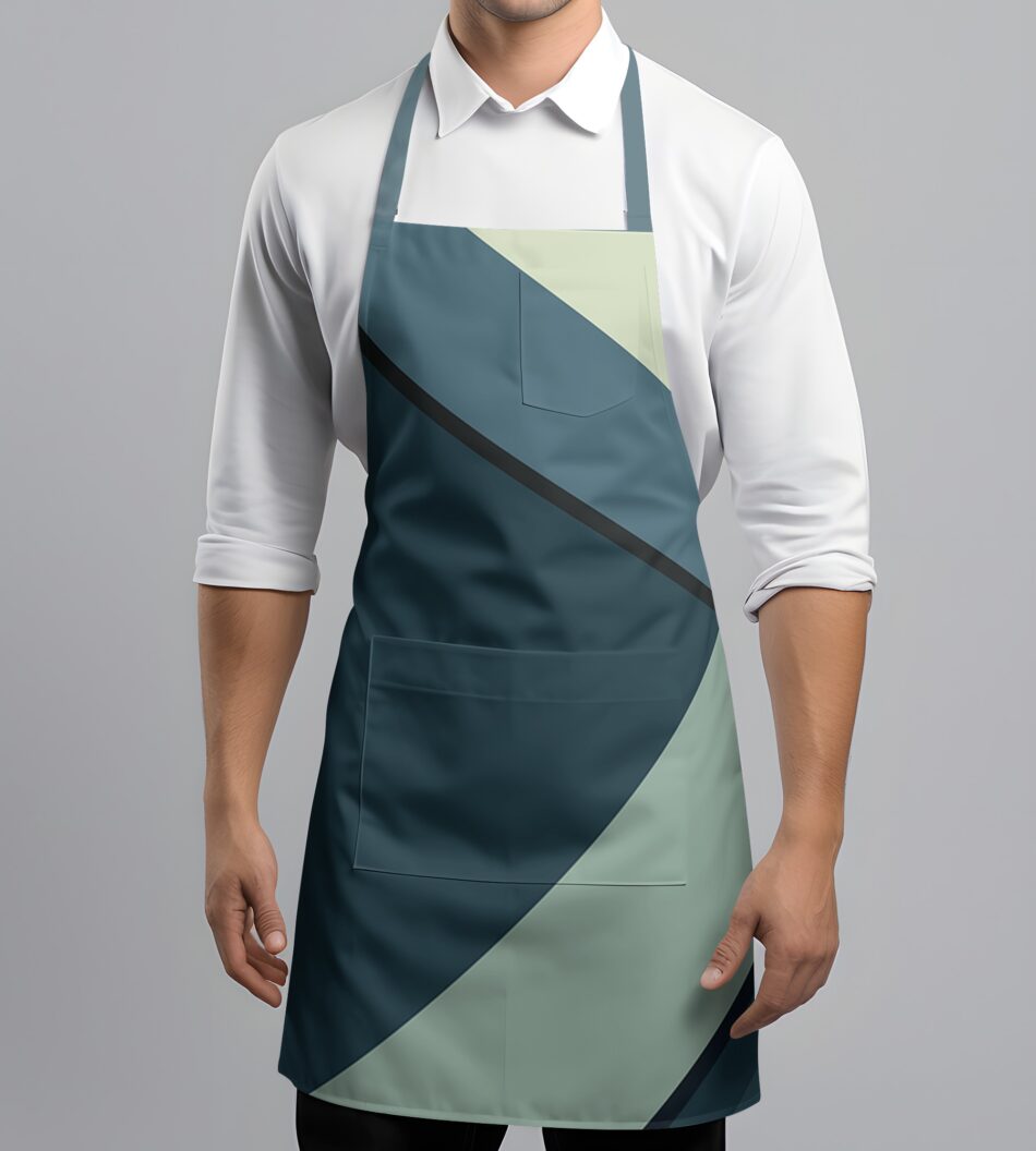 Modern Apron Design on Chef Model Apron Mockup | Mediamodifier