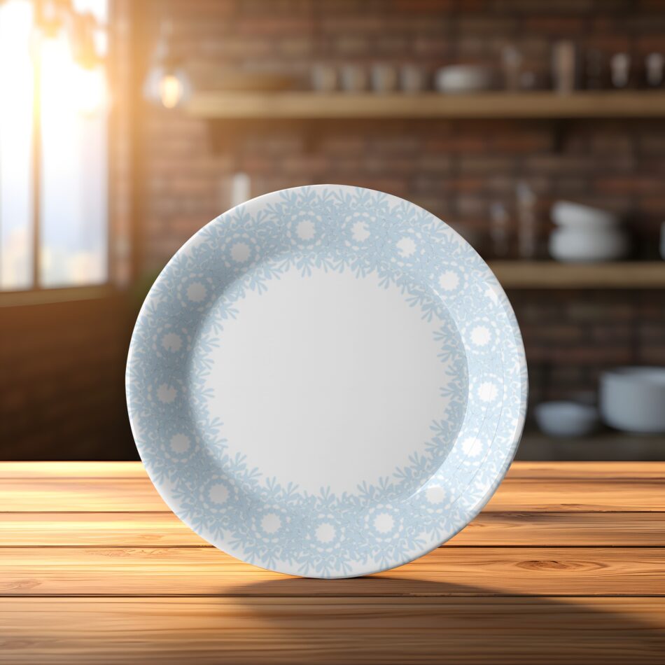 Minimalistic Pattern Design on Dinner Plate Mockup in Kitchen ...