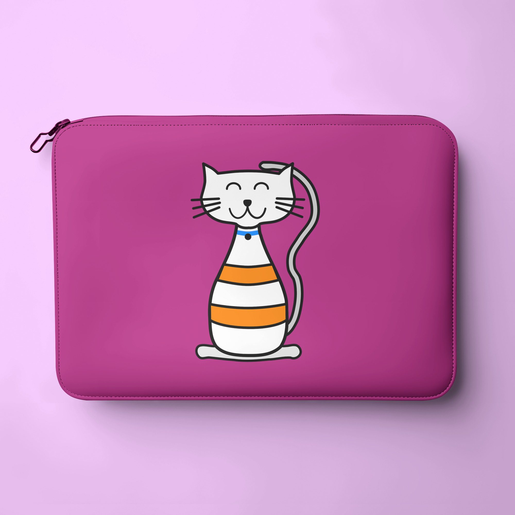 Cute Cat Laptop Sleeve Design on Laptop Sleeve Mockup | Mediamodifier