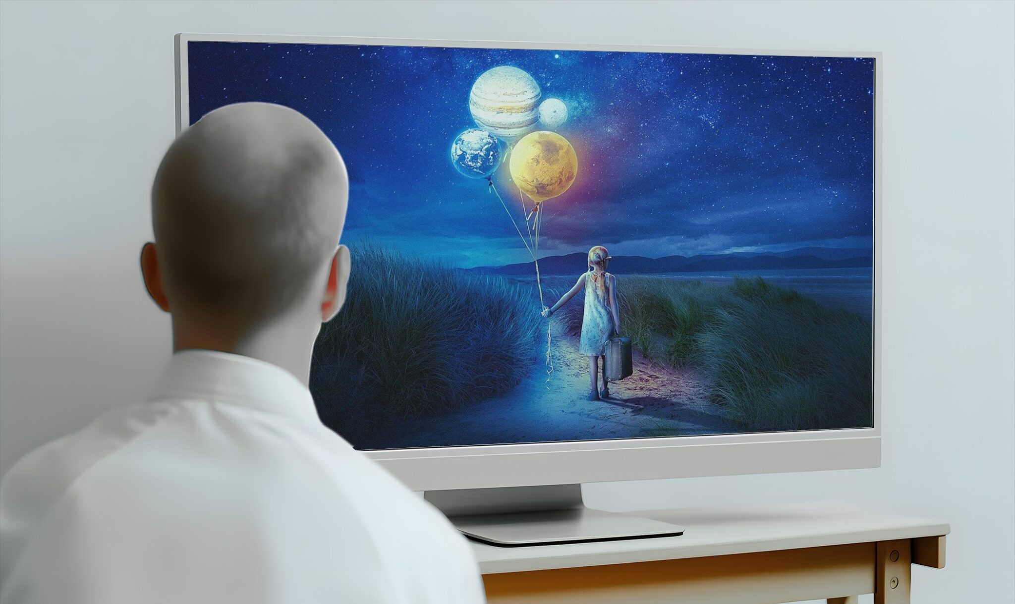 Person Looking at Computer Screen Mockup | Mediamodifier