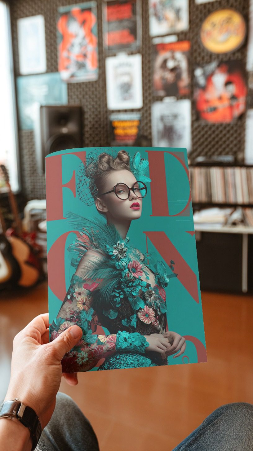 Handheld Paper Mockup in Creative Music Space with Poster Backdrop ...